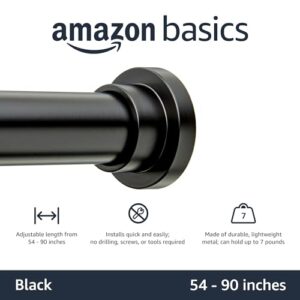 Amazon Basics Adjustable Indoor Outdoor Tension Curtain Rod, 54-90" Length, Black