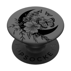 mid grey gray black butterfly crescent moon flower popsockets standard popgrip