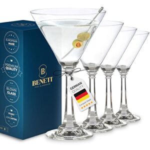 Martini Glasses Set of 4 - 11 oz Tall Martini Glasses, Elegant European Margarita Glasses, Premium Hand Blown Cocktail Glasses, Stemmed Martini Glasses, Crystal Glasses for Martini, Dishwasher Safe