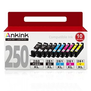 ankink high yield compatible for canon pgi-250xl cli-251xl ink cartridge fit pixma mx922 mx920 mg5520 mg5420 mg7520 ix6820 series printer 250 xl pgbk 251 xl (black cyan magenta yellow) 10 pack combo