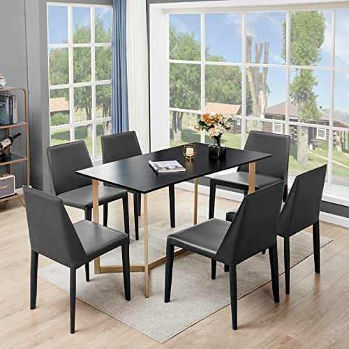 SAYGOER Dining Table 51.2 Inch, Multifuntional Modern Dining Room Table for 4-6, Space Saving Rectangular Kitchen Table, Heavy Duty Metal Frame, Industrial Dinner Table, Easy Assembly, Black Gold