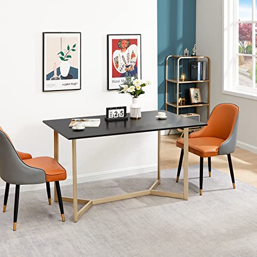 SAYGOER Dining Table 51.2 Inch, Multifuntional Modern Dining Room Table for 4-6, Space Saving Rectangular Kitchen Table, Heavy Duty Metal Frame, Industrial Dinner Table, Easy Assembly, Black Gold