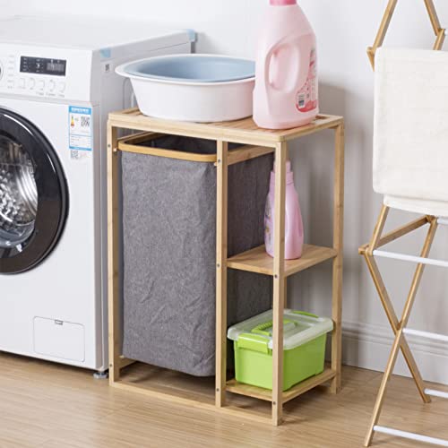 Gdrasuya10 Bamboo Laundry Hamper with Compartments, Freestanding Portable Laundry Hamper Basket Table Laundry Organizer Cabinet for Bathroom Bedroom, 11.8 x 19.7 x 27.5 Inch