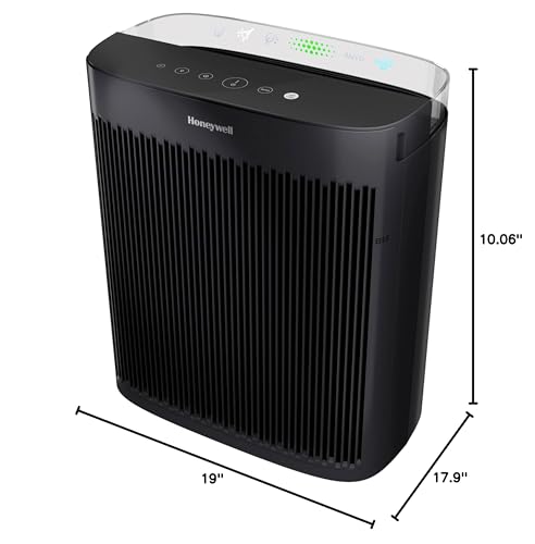 Honeywell InSight HEPA Air Purifier with Air Quality Indicator and Auto Mode, Allergen Reducer for Large Rooms (360 sq. ft), Black, Wildfire/Smoke, Pollen, Pet Dander & Dust Air Purifier, HPA5200