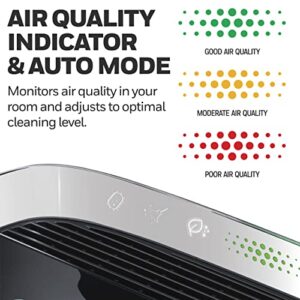 Honeywell InSight HEPA Air Purifier with Air Quality Indicator and Auto Mode, Allergen Reducer for Large Rooms (360 sq. ft), Black, Wildfire/Smoke, Pollen, Pet Dander & Dust Air Purifier, HPA5200