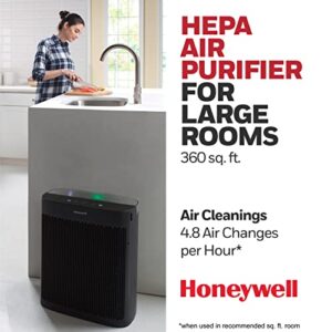 Honeywell InSight HEPA Air Purifier with Air Quality Indicator and Auto Mode, Allergen Reducer for Large Rooms (360 sq. ft), Black, Wildfire/Smoke, Pollen, Pet Dander & Dust Air Purifier, HPA5200