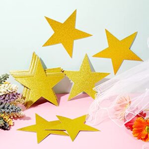 150 Pcs Glitter Five Stars Paper Confetti Wedding Party Decor Star Cutouts Confetti Stars Small Stars for Bulletin Board Shimmer Stars Accents for Classroom Wall Decor, 6 Inches (Gold)