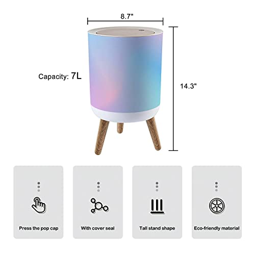 Small Trash Can with Lid Holographic Iridescent Colorful foil Abstract Beautiful Colour Pastel 7 Liter Round Garbage Can Elasticity Press Cover Lid Wastebasket for Kitchen Bathroom Office 1.8 Gallon