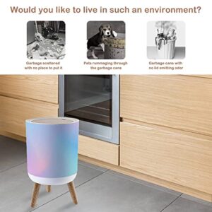 Small Trash Can with Lid Holographic Iridescent Colorful foil Abstract Beautiful Colour Pastel 7 Liter Round Garbage Can Elasticity Press Cover Lid Wastebasket for Kitchen Bathroom Office 1.8 Gallon