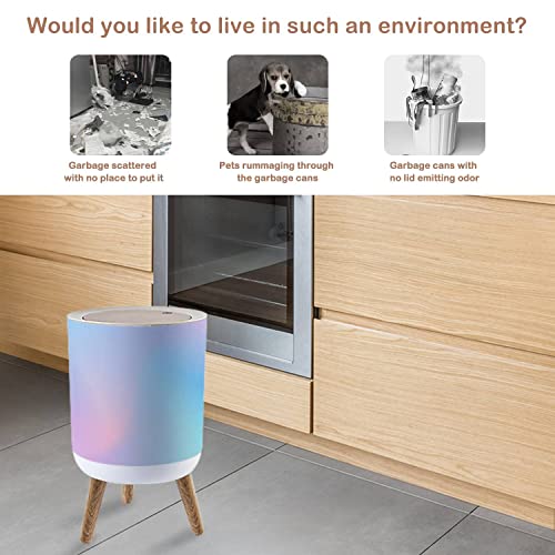 Small Trash Can with Lid Holographic Iridescent Colorful foil Abstract Beautiful Colour Pastel 7 Liter Round Garbage Can Elasticity Press Cover Lid Wastebasket for Kitchen Bathroom Office 1.8 Gallon