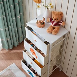 FRAPOW Kids Dresser with 4 Drawers, White Baby Child Boys Girls Storage Organizer Dresser with Wood Top Metal Frame for Living Room Bedroom Hallway