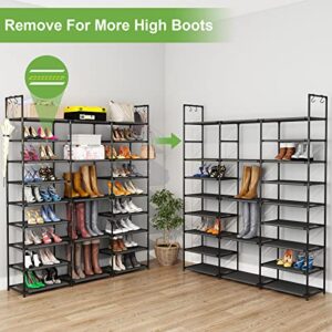 Kottwca Shoe Rack Organizer, Large Shoe Rack for Entryway Closet, Metal Shoe Shelf for Shoes and Boots, Big Non-Woven Fabric Shoe Storage Organizer with Hooks for Cloakroom, Black