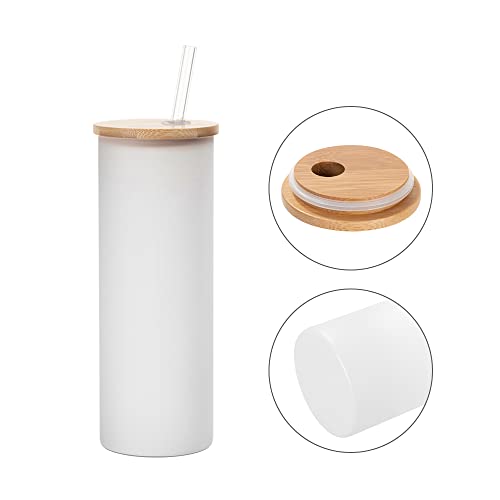 PYD Life Sublimation Blanks Glass Tumbler Skinny Straight Frosted 17 OZ with Bamboo Lid and Glass Straw Jar Tumbler Cups Mugs for Iced Coffee,Juice,Soda,Drinks 6 Pack