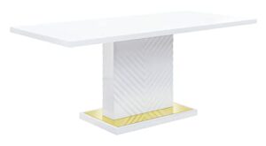 acme gaines wooden rectangular top dining table in white high gloss