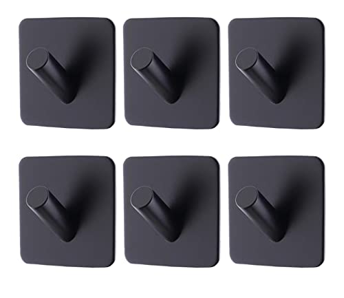 WMQL Black Hooks Waterproof 304 Stainless Steel Hooks Adhesive Hooks Hangers Waterproof Stainless Steel for Hanging Kitchen Bathroom Home-6 Packs