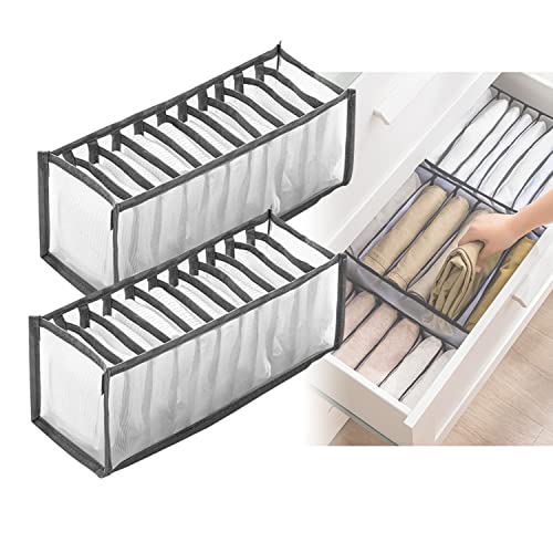 ApTimcity Wardrobe Clothes Organizer, 11 Grid Washable Closet Organizer for Clothing with Compartment Storage Box,Foldable Wardrobe Closet Drawer Bin for Socks,Set of 2 (Grey)