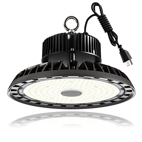 obullights Super Bright Led High Bay Light 150W 22500LM 5000K, LED UFO Light Fixture, 100-277V, UL US Plug 5' Cable, Alternative to 600W MH/HPS for Warehouse Shop Garage Barn Factory, IP65