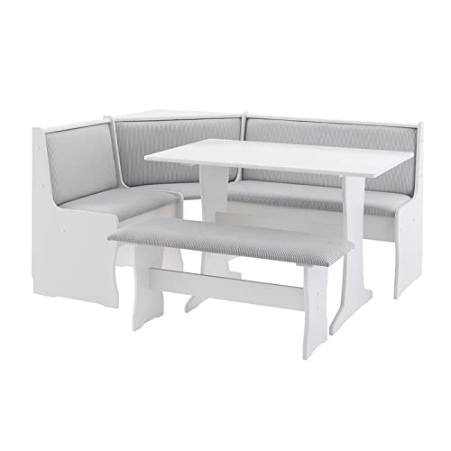 Riverbay Furniture Wood Storage Nook Dining Set in White and Gray