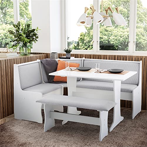 Riverbay Furniture Wood Storage Nook Dining Set in White and Gray