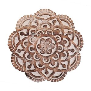 set of 2 wooden trivets for hot dishes pots and pans tea pot holders nonslip heat resistant kitchen counter accessories 8" diameter mandala design (design 1)