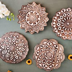 Set of 4 Wooden Trivet for Hot Dishes Pots and Pans Tea Pot Holders Nonslip Heat Resistant Kitchen Counter Accessories Housewarming Gift (MD2205) 8" Diameter