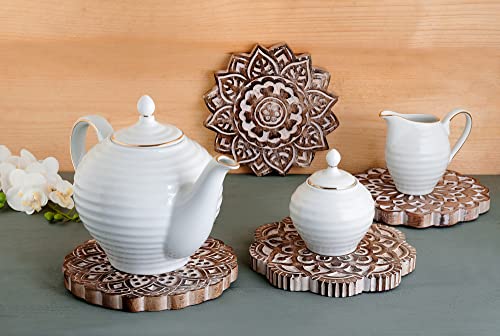 Set of 4 Wooden Trivet for Hot Dishes Pots and Pans Tea Pot Holders Nonslip Heat Resistant Kitchen Counter Accessories Housewarming Gift (MD2205) 8" Diameter