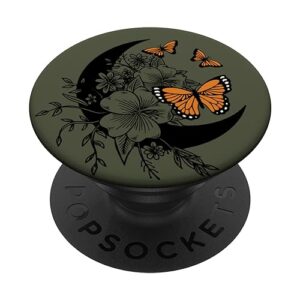 dark olive green monarch butterfly moon flower popsockets standard popgrip