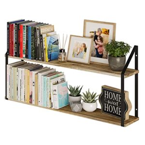 wallniture modena 2-tier 36" floating shelves living room decor shelves for wall storage laundry & kitchen organization office decor burnt finish