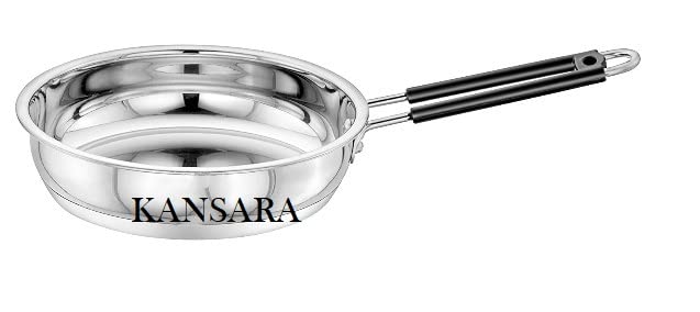 Kansara Stainless Steel Frying Pan Tri-Ply Steel Skillet Cookware for Kitchen Restaurant Deep Frying Pan Large Wok Professional Grade Pan-Composite Pan Cooking Frying Pan (Silver) (8.5 Inch Fry Pan)