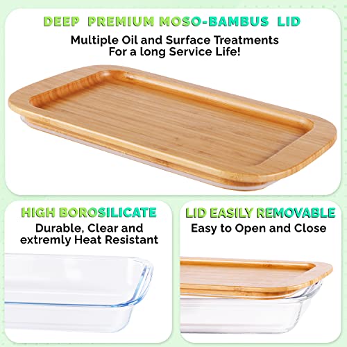 Grünhirsch Glass Food Storage Containers with Bamboo Lids - (2 Pack, 54 Oz) Beautiful Stackable Wooden Lids Eco-Friendly Airtight Meal Prep | BPA-Free