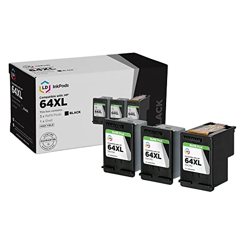 LD InkPods Ink Cartridge Replacement for HP 64XL High Yield (Black, 3-Pack with OEM Printhead) for Envy 6220, 6230, 6232, 6252, 6255, 6258, 7120, 7130, 7132, 7164, 7800, 7820, 7830, 7855, 7858, 7864