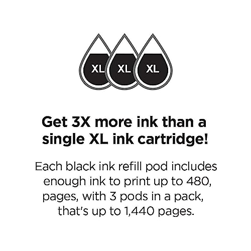 LD InkPods Ink Cartridge Replacement for HP 64XL High Yield (Black, 3-Pack with OEM Printhead) for Envy 6220, 6230, 6232, 6252, 6255, 6258, 7120, 7130, 7132, 7164, 7800, 7820, 7830, 7855, 7858, 7864