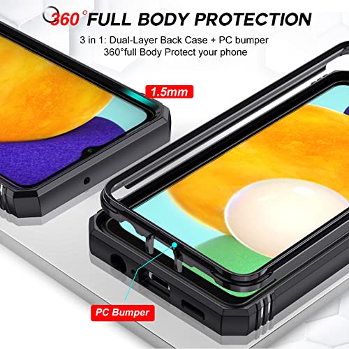 LeYi for Galaxy A13 5G / A04s Case: Slide Camera Cover + [2 Pcs] Tempered Glass, for 360 Military-Grade with Kickstand, Black