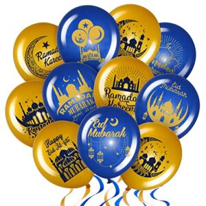 40 pieces ramadan mubarak balloons eid mubarak party decoration happy eid al-fitr theme latex balloons set for home event indoor outdoor ramadan kareem decor supplies, 12 inches (blue and gold)