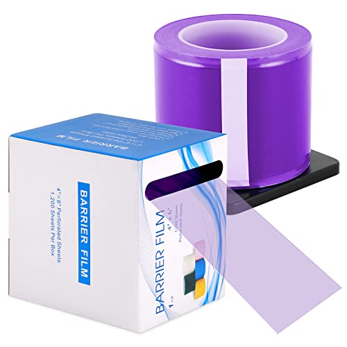 Annhua Barrier Film for Dental Barrier Tape Tattoo Tape 4" x 6" Disposable Barrier Sheets with Edge Dispenser Box, Disposable Plastic Perforated Sheets Film Dressing - 1200 Sheets|1 Roll - Purple