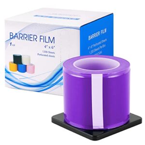 Annhua Barrier Film for Dental Barrier Tape Tattoo Tape 4" x 6" Disposable Barrier Sheets with Edge Dispenser Box, Disposable Plastic Perforated Sheets Film Dressing - 1200 Sheets|1 Roll - Purple