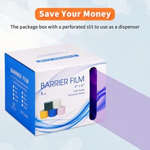 Annhua Barrier Film for Dental Barrier Tape Tattoo Tape 4" x 6" Disposable Barrier Sheets with Edge Dispenser Box, Disposable Plastic Perforated Sheets Film Dressing - 1200 Sheets|1 Roll - Purple