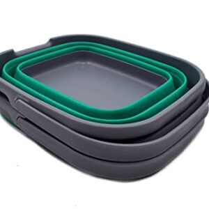 SAMMART 10L (2.6 Gallon) Set of 2 Collapsible Rectangular Handy Basket/Bucket (Bluish-Green + Black, 2)