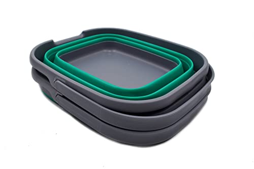 SAMMART 10L (2.6 Gallon) Set of 2 Collapsible Rectangular Handy Basket/Bucket (Bluish-Green + Black, 2)