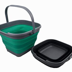 SAMMART 10L (2.6 Gallon) Set of 2 Collapsible Rectangular Handy Basket/Bucket (Bluish-Green + Black, 2)