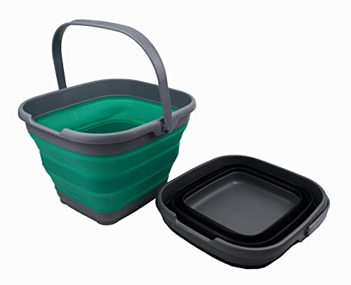 SAMMART 10L (2.6 Gallon) Set of 2 Collapsible Rectangular Handy Basket/Bucket (Bluish-Green + Black, 2)