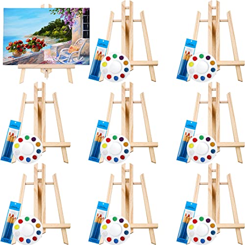 Teling 96 Pcs Acrylic Painting Set with Easels, 8 Wood Easels, 80 Brushes with Nylon Brush Head, 8 Plastic Palettes Painting Supplies Kit for Adults Kid Artist Party Art, 7.5 x 11.8 in Easel, No Paint