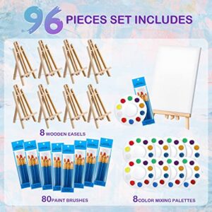 Teling 96 Pcs Acrylic Painting Set with Easels, 8 Wood Easels, 80 Brushes with Nylon Brush Head, 8 Plastic Palettes Painting Supplies Kit for Adults Kid Artist Party Art, 7.5 x 11.8 in Easel, No Paint