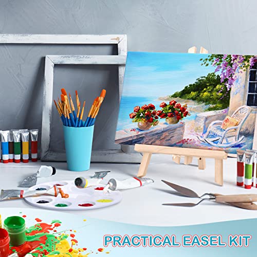 Teling 96 Pcs Acrylic Painting Set with Easels, 8 Wood Easels, 80 Brushes with Nylon Brush Head, 8 Plastic Palettes Painting Supplies Kit for Adults Kid Artist Party Art, 7.5 x 11.8 in Easel, No Paint