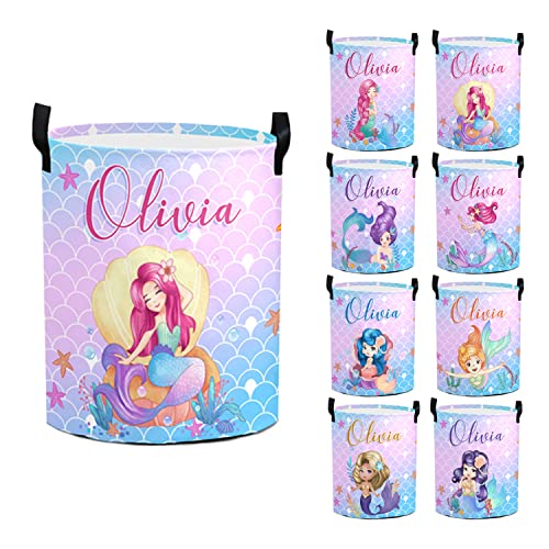 Custom Mermaid Laundry Basket Personalized Girls Laundry Basket with Name Customized Laundry Hamper for Girl Kids Baby (Style 06)