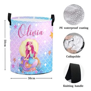 Custom Mermaid Laundry Basket Personalized Girls Laundry Basket with Name Customized Laundry Hamper for Girl Kids Baby (Style 06)