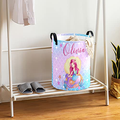 Custom Mermaid Laundry Basket Personalized Girls Laundry Basket with Name Customized Laundry Hamper for Girl Kids Baby (Style 06)