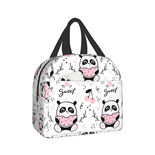 Senheol Cute Panda Eating Watermelon Print Lunch Box, Kawaii Small Insulation Lunch Bag, Reusable Food Bag Lunch Containers Bags for Women Men