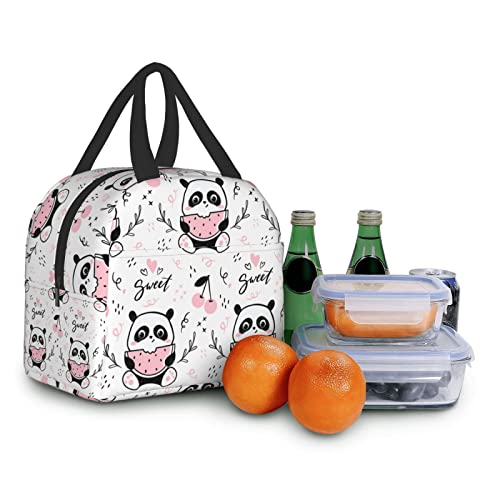 Senheol Cute Panda Eating Watermelon Print Lunch Box, Kawaii Small Insulation Lunch Bag, Reusable Food Bag Lunch Containers Bags for Women Men