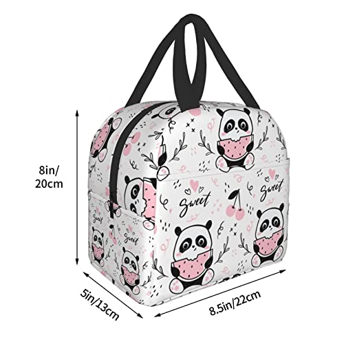 Senheol Cute Panda Eating Watermelon Print Lunch Box, Kawaii Small Insulation Lunch Bag, Reusable Food Bag Lunch Containers Bags for Women Men